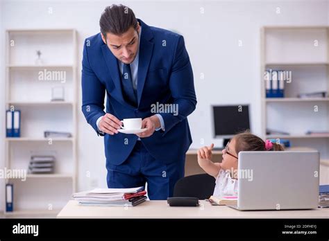 Father Secretary And Daughter Boss In Funny Concept Stock Photo Alamy