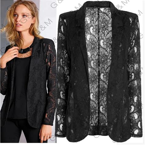 Buy Women Sexy Black Lace Jacket Hollow Out Floral