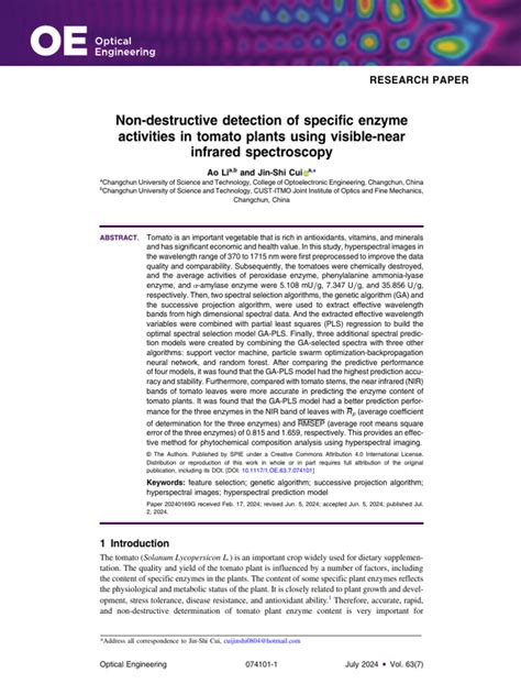 Non Destructive Detection Of Specific Enzyme Activities In Tomato Plants Using Visible Near