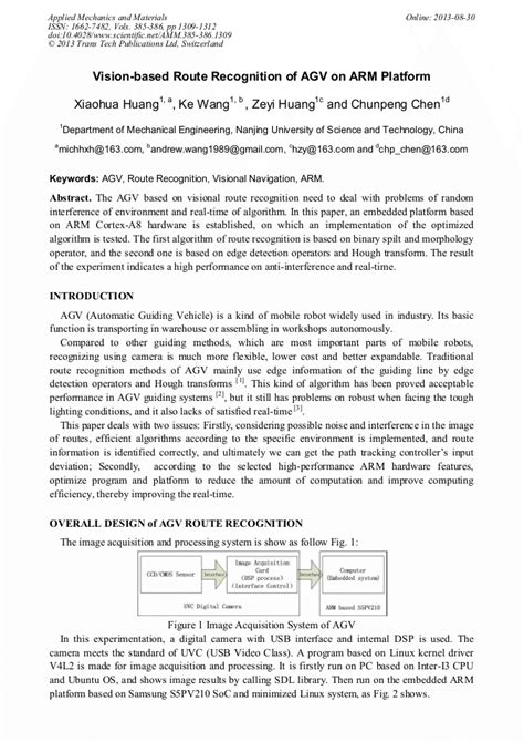 Vision Based Route Recognition Of Agv On Arm Platform Scientificnet