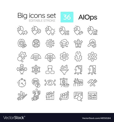 Editable Black Big Icons Set For Ai Ops Royalty Free Vector