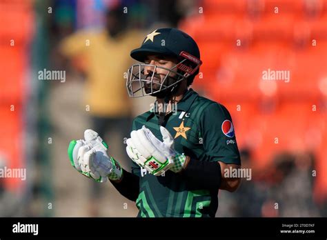 Pakistans Mohammad Rizwan Prays As He Celebrates His Fifty Runs During