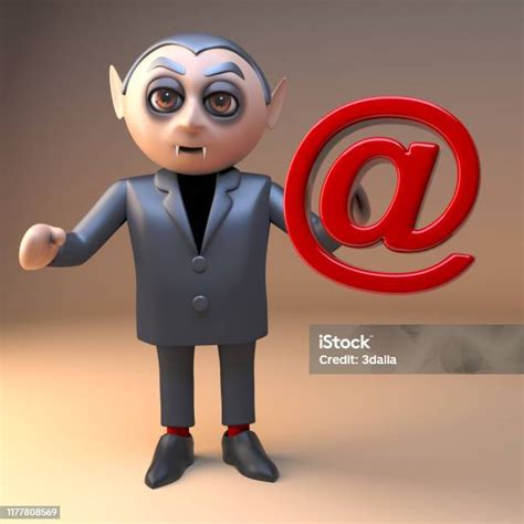 드라큘라 뱀파이어 만화 3d 할로윈 캐릭터 들고 이메일 Adress 인터넷 기호 3d 일러스트 가공의 인물에 대한 스톡 사진 및 기타 이미지 Istock