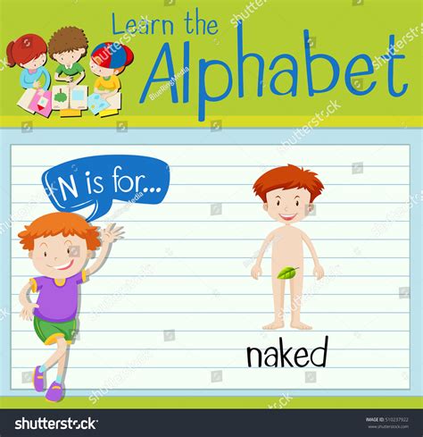 Flashcard Letter N Naked Illustration เวกเตอรสตอก ปลอดคาลขสทธ
