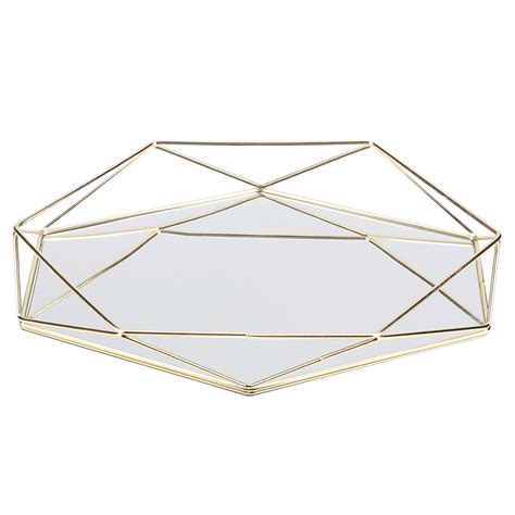Luxury Bathroom Makeup Organizer Tray 6 Sided Sexangle Design Metal