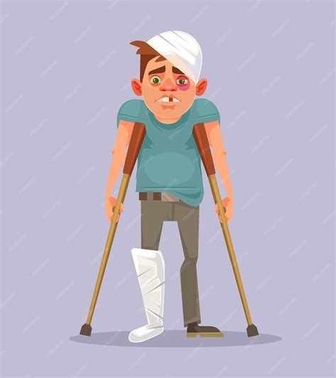 Personnage De Lhomme Triste Avec Une Jambe Cassée Illustration De