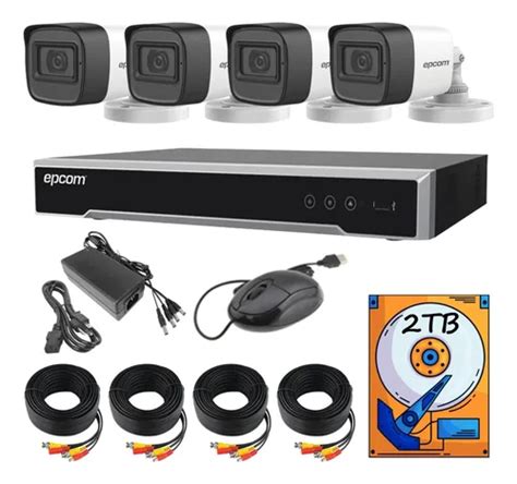Kit Video Vigilancia Epcom 4 Cámaras 5mp Audio 2tb Meses Sin Interés