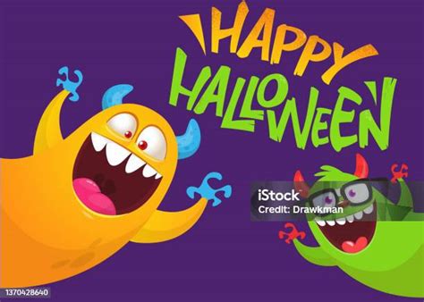 크립타르톤 몬스터 캐릭터 할로윈 파티에 대한 행복 무서운 미소 외계인 생물의 그림 패키지 포스터 또는 인사초대 디자인 Bigfoot에 대한 스톡 벡터 아트 및 기타 이미지