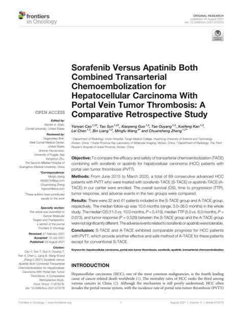 Pdf Sorafenib Versus Apatinib Both Combined Transarterial Chemoembolization For Hepatocellular