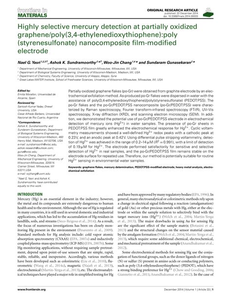Pdf Highly Selective Mercury Detection At Partially Oxidized Graphenepoly34