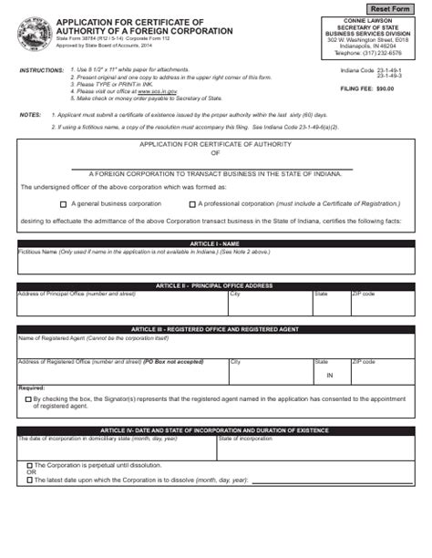 Certificate Of Authority Indiana LLC Bible