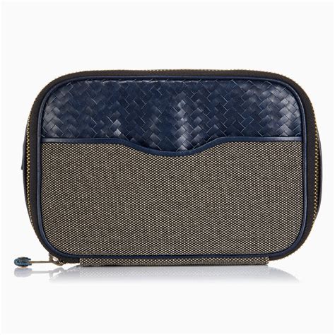Herringbone Zip Around Toiletry Wash Bag Navy Blue Mantidy