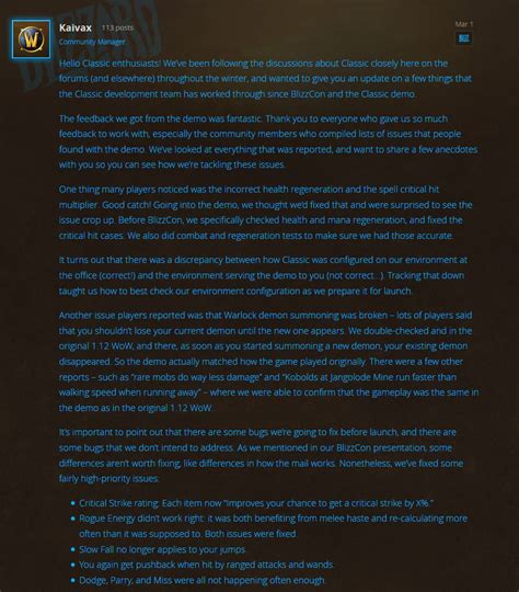 WoW Classic Demo Bugs Update Fixes Warcraft Tavern