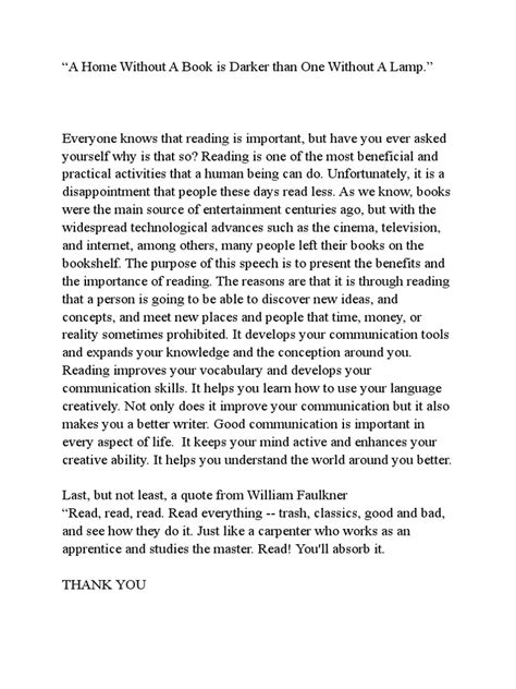 Importance Of Reading Books Speech Pdf