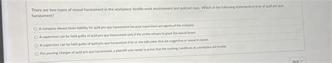 Solved There are two types of sexual harassment in the | Chegg.com
