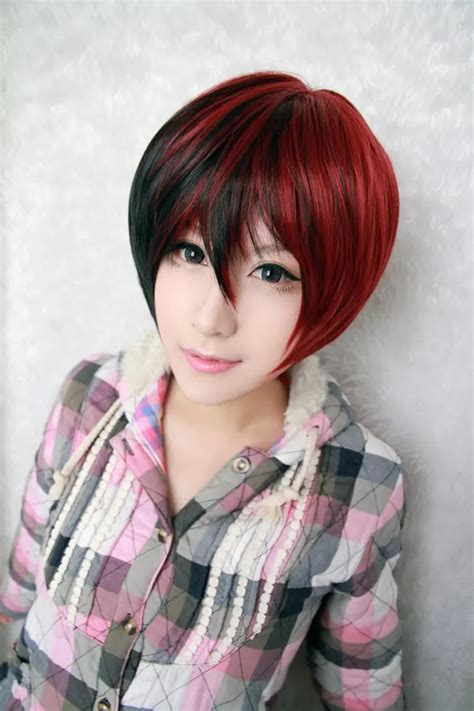 Mcoser Cm Black Red Half Mixed Heat Resistant Anime Cosplay Short Lolita Wig On Aliexpress Com