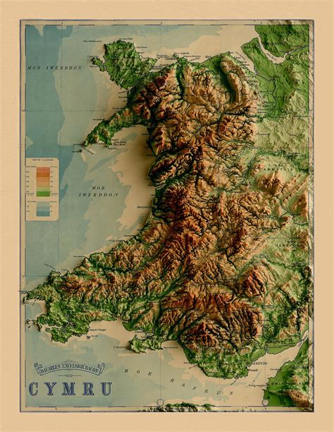 Wales Map Relief Map Of Wales Wales Old Map Historical Etsy Uk