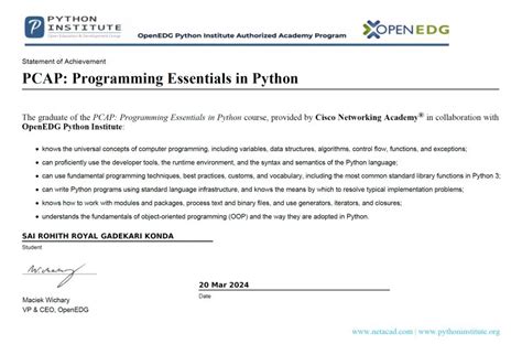 Python Pcap Programming Developerskills Codingjourney Techlearning Sai Rohith Royal