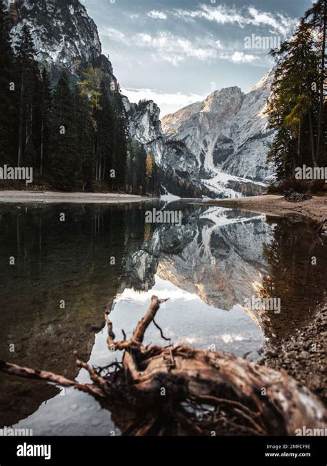 Beautiful Alpine Lake Lago Di Braies Dolomites Italy Stock Photo Alamy
