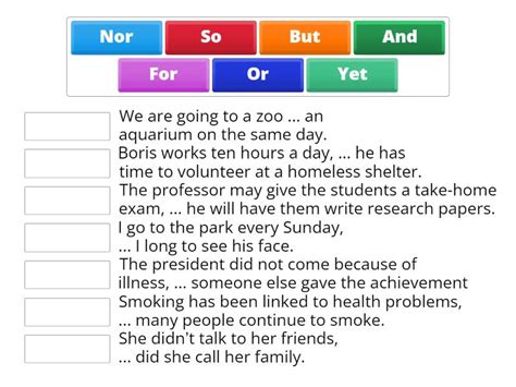 Quiz Show About Coordinating Conjunctions Match Up