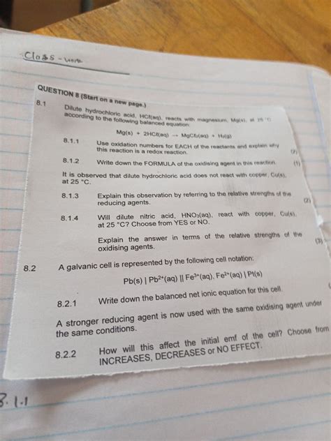 Question 8 81 Dilute Hydrochloric Acid Hclaq Reacts With Magnesium