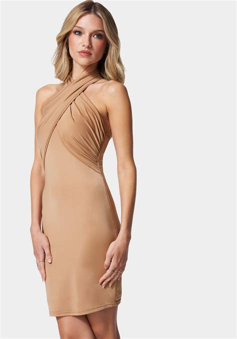Cross Front Halter Neck Mini Dress Bebe