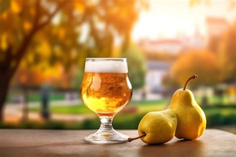Premium Ai Image A Glass Of Aromatic Pear Cider With A Scenic Pear