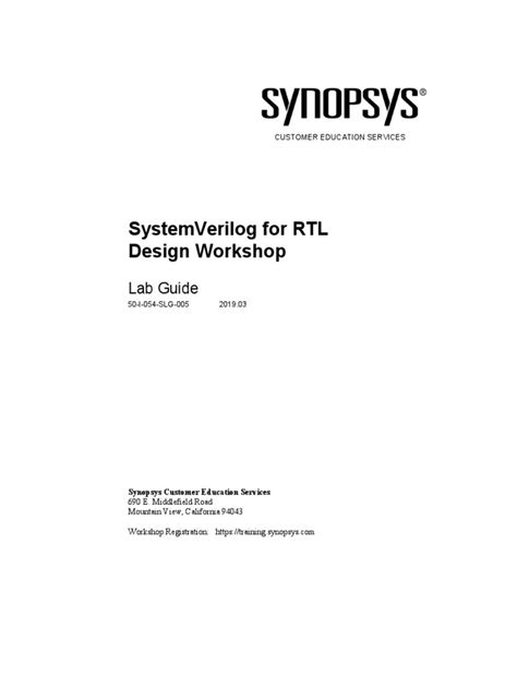 Systemverilog For Rtl Design Workshop Lab Guide Pdf License