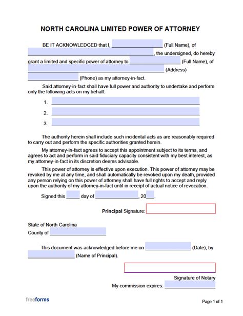 Free North Carolina Power Of Attorney Forms PDF WORD