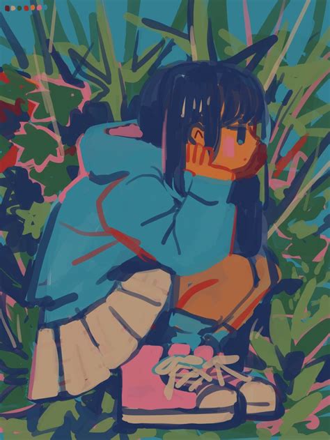 Safebooru 1girl Blue Eyes Blue Hair Blue Jacket Blue Socks Color