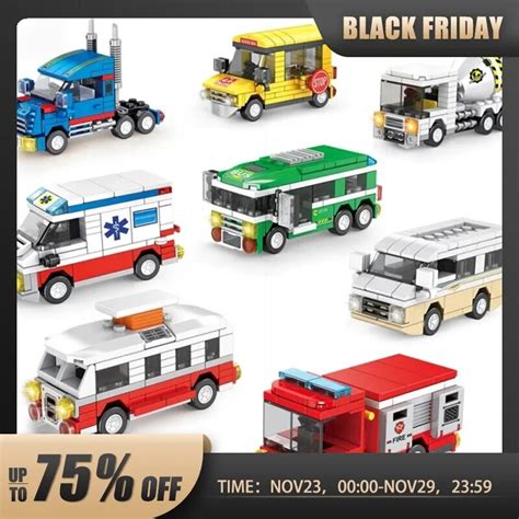 시티 시리즈 빌딩 블록 스쿨 버스 캠핑 모델 트럭 구급차 벽돌 어린이 교육 조립 장난감 소년 선물 8 개 1 개