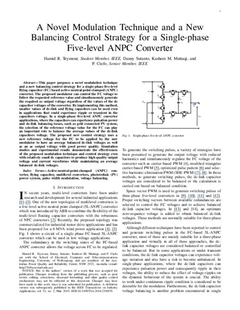 Pdf A Novel Modulation Technique And A New Balancing Control Strategy For A Single Phase Five