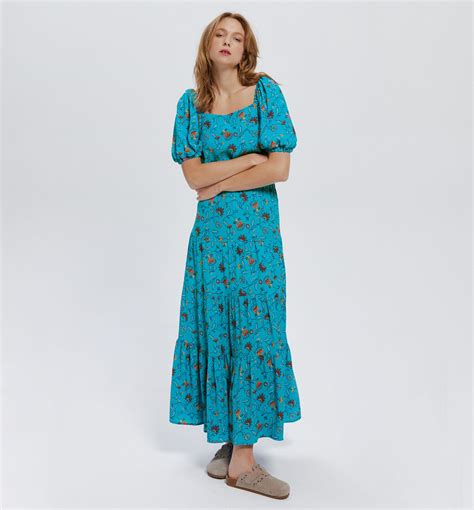 Long Frilly Skirt Blue Print