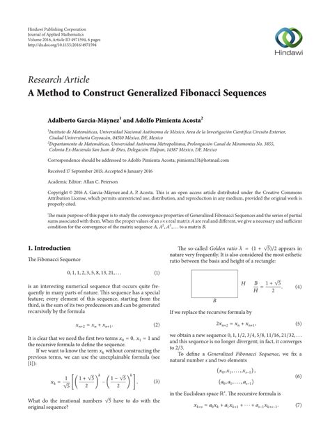 PDF A Method To Construct Generalized Fibonacci Sequences