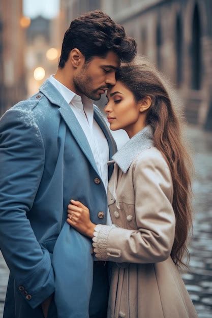Premium Photo A Man And Woman In A Blue Suit Stand In The Street And
