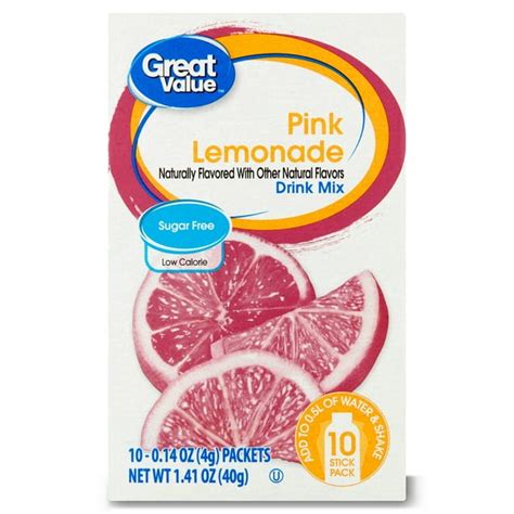 Great Value Sugar Free Pink Lemonade Drink Mix 014 Oz 10 Count