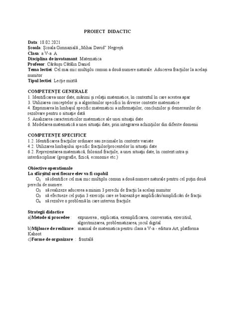 Proiect Didactic Clasa A Va Pdf