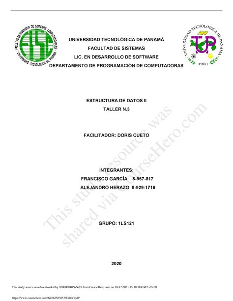 Taller 3 Estructuras De Datos II Estructura De Datos II UTP Studocu