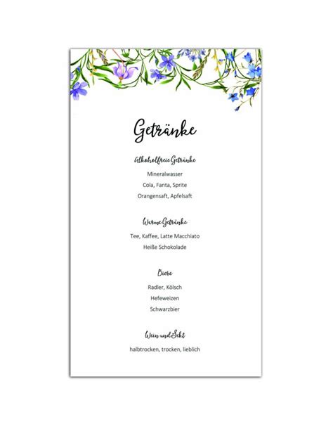 Menükarten zum Bedrucken Hochzeit Nastami de