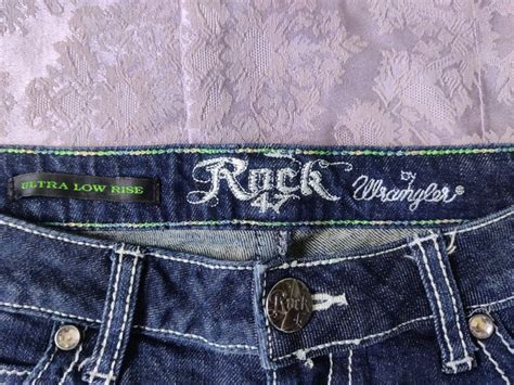 Wrangler Ultra Low Waisted Dark Wash Bedazzled Contrast Stitch Shorts