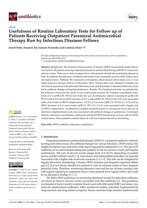 Pdf Usefulness Of Routine Laboratory Tests For Follow Up Of Patients Receiving Outpatient