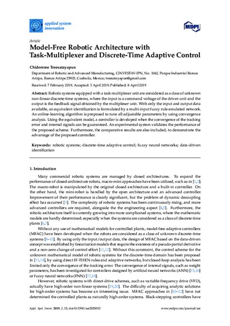 Pdf Model Free Robotic Architecture With Task Multiplexer And