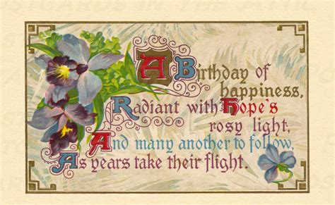 Victorian Birthday Greeting Card Flowers Poem Digital