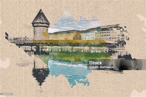 Dessin À Laquarelle Belle Vieille Ville De Lucerne En Suisse Sur Papier