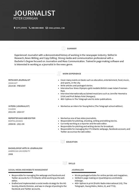 Journalist Resume Samples And Templates VisualCV