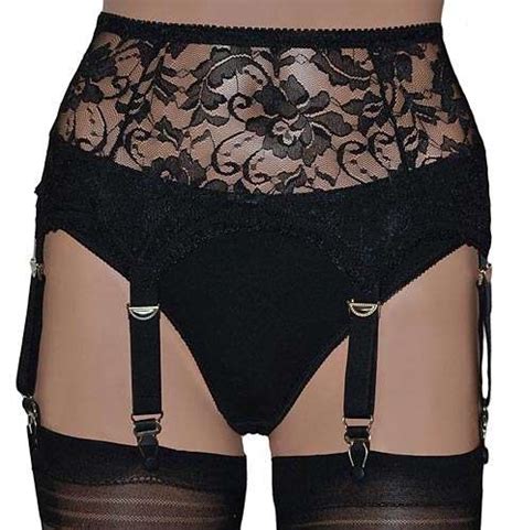Black Lace 6 Strap Retro Style Deep Suspender Belt