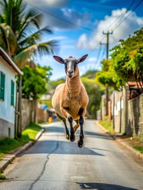 Barbados Sheep Jumps Street Stock Illustration Illustration Of