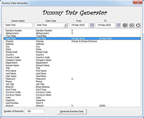 Dummy Data Generator Tool Business Version