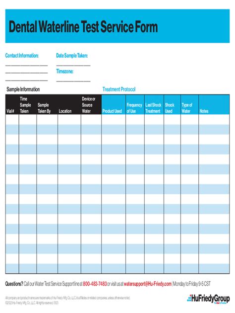 Fillable Online Dental Waterline Test Service Form Hu Friedy Fax