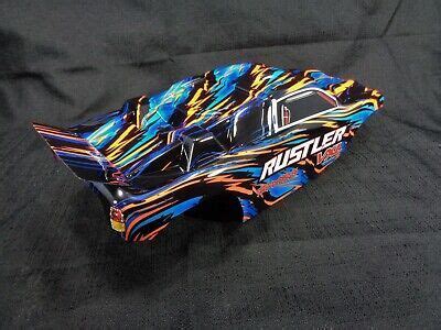 New Traxxas Rustler Vxl Body Shell Orange Blue Black And Decals Xl 5
